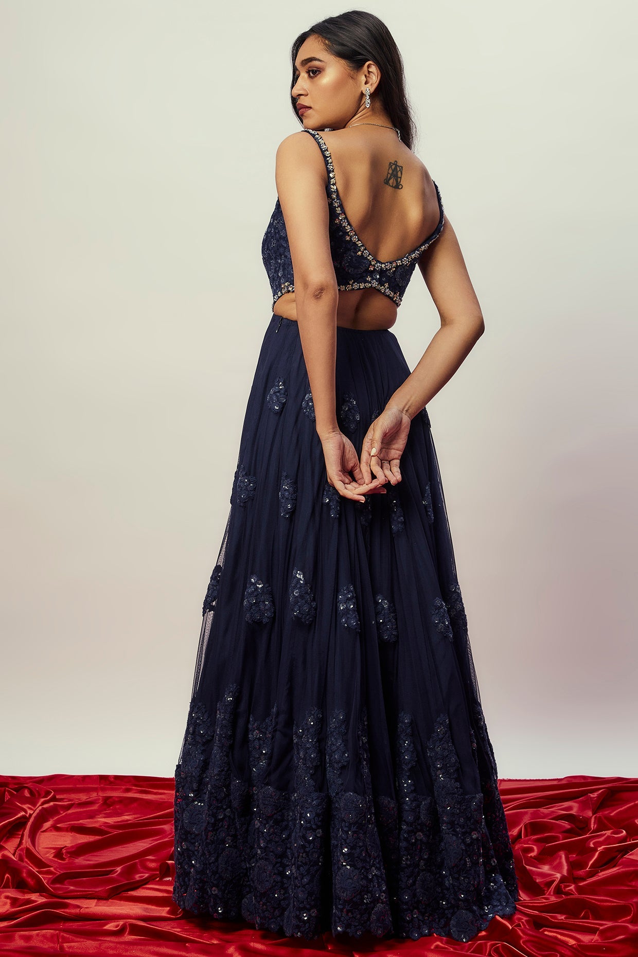 Midnight Blue Floral Anarkali Gown – WaliaJones