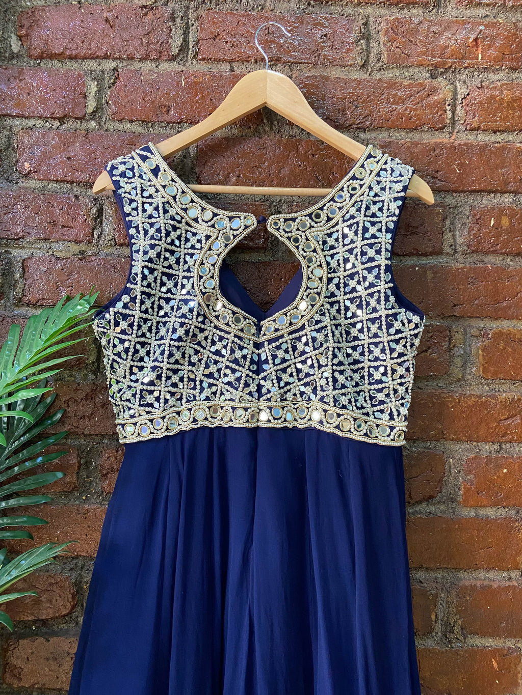 Navy Blue Mirror Work Gown – WaliaJones