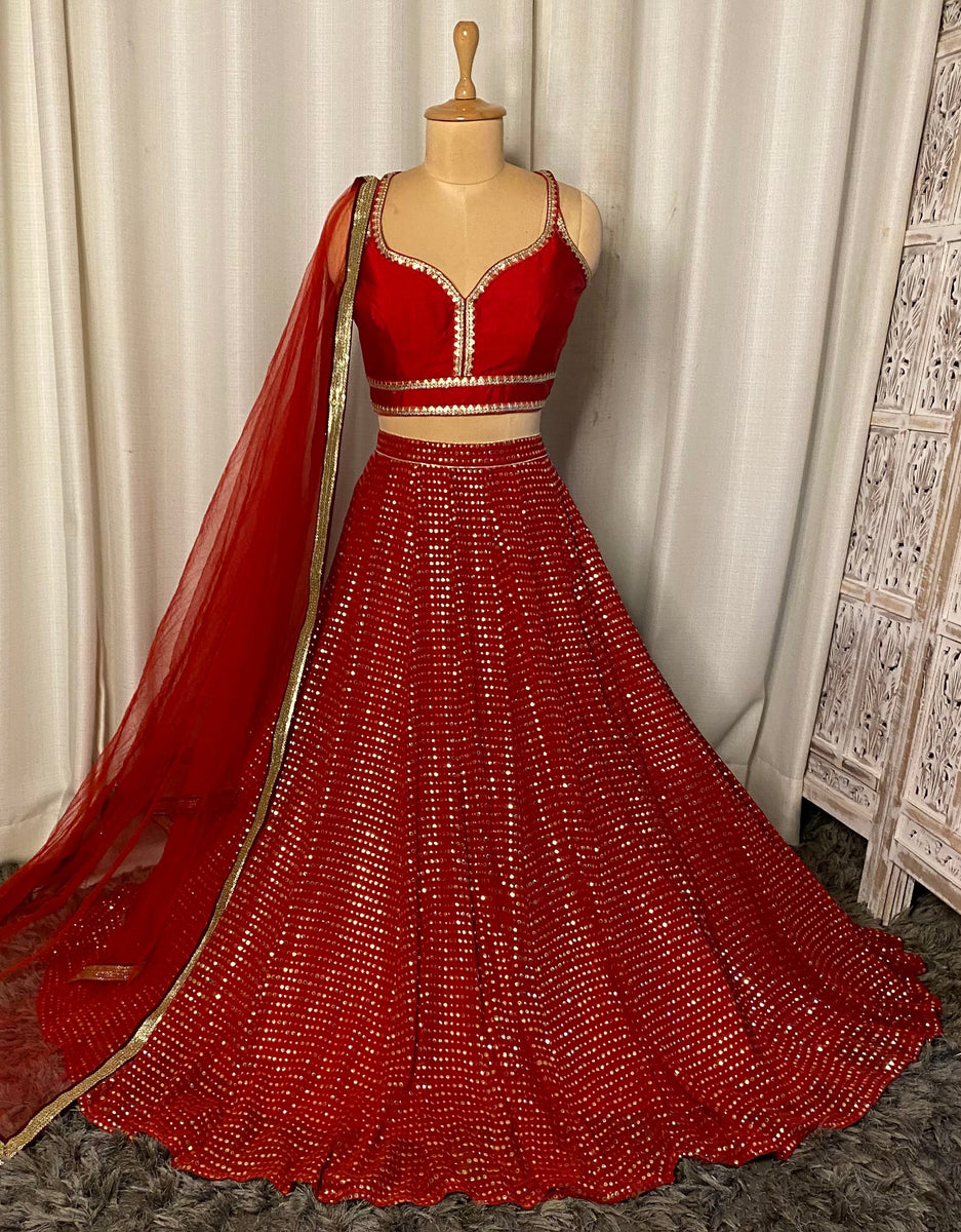 Deep Red Mukesh Lehenga – WaliaJones