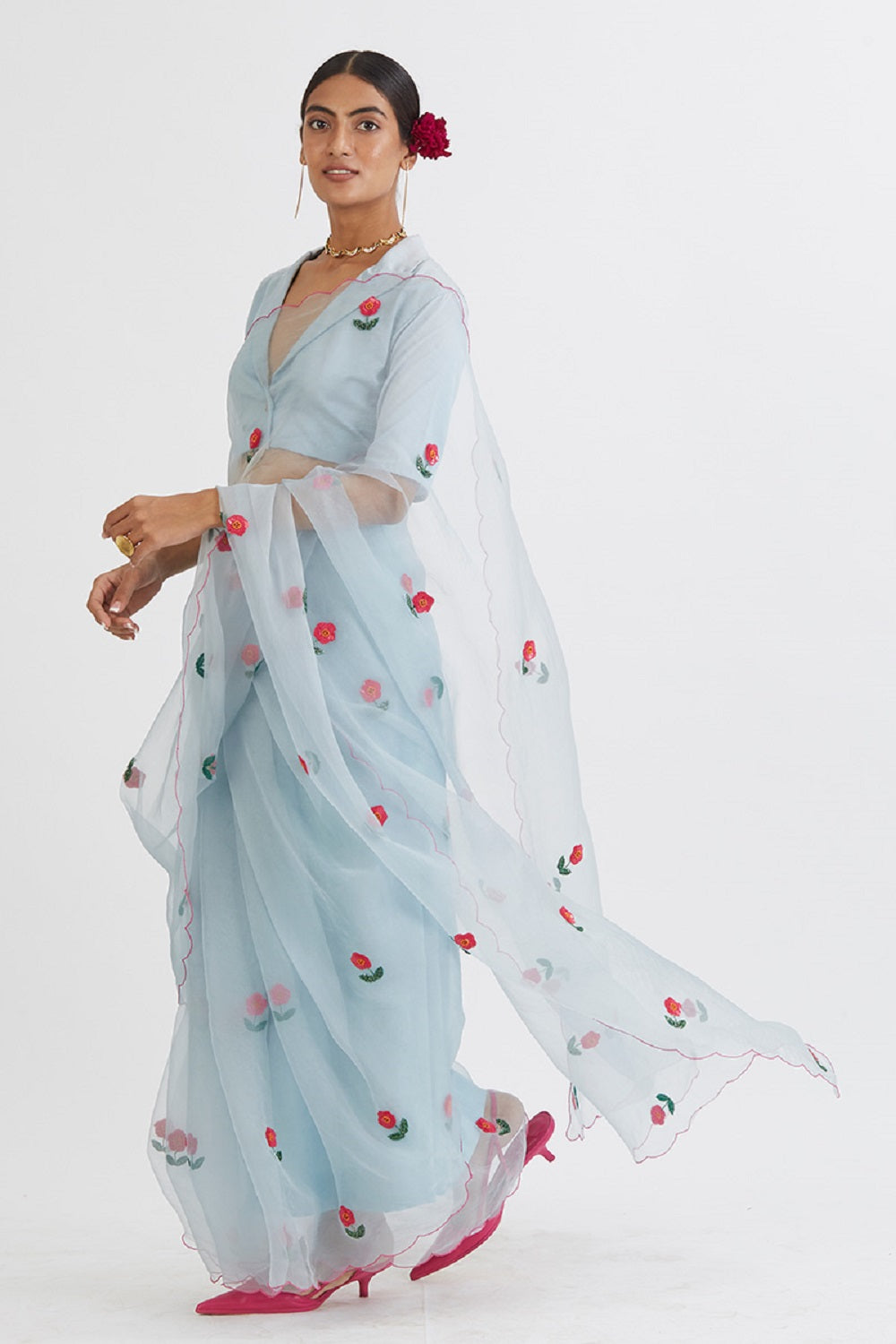 Gul Mehandi Powder Blue Saree – WaliaJones