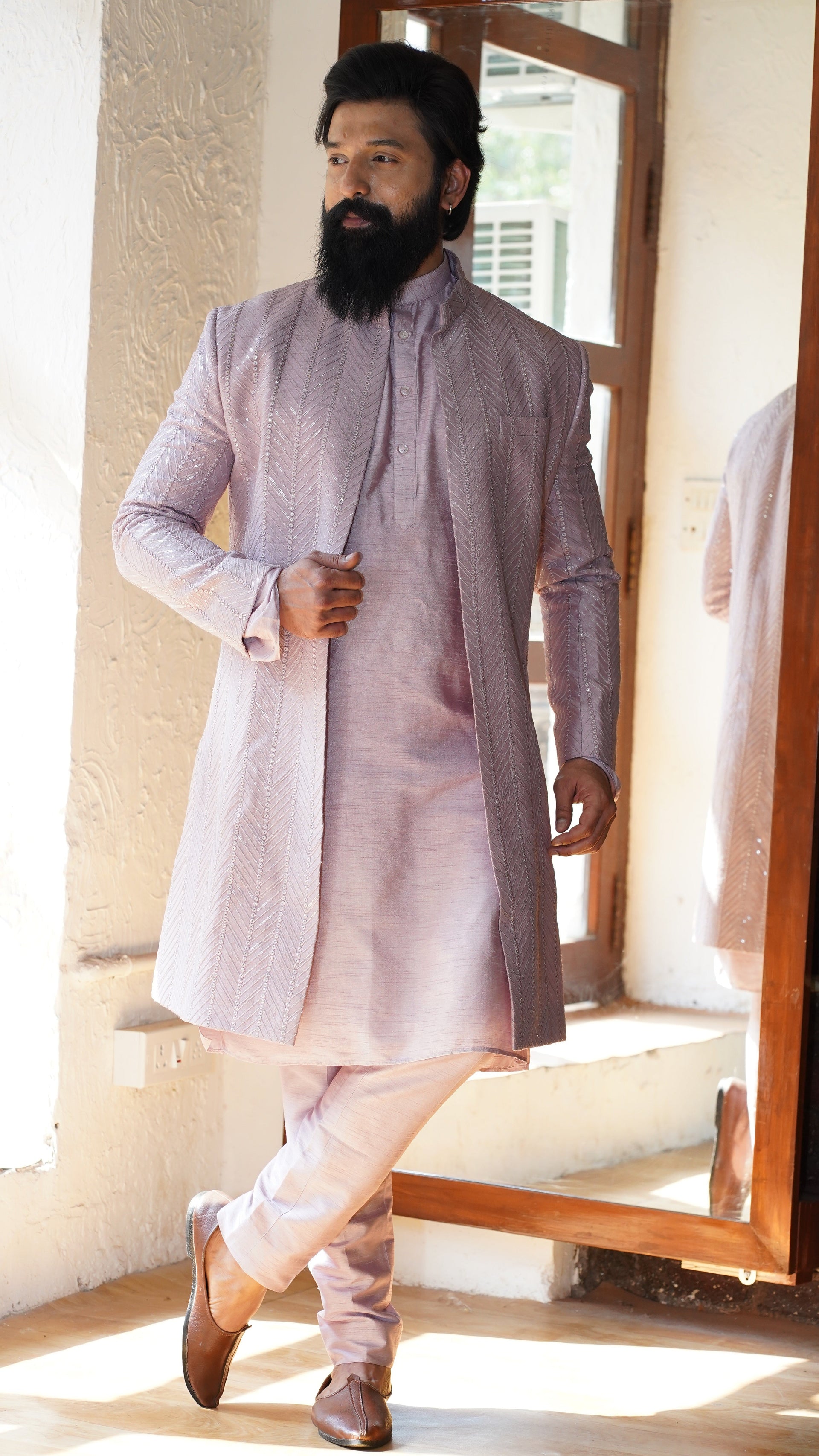 Mauve Jacket Style Sherwani Set – WaliaJones