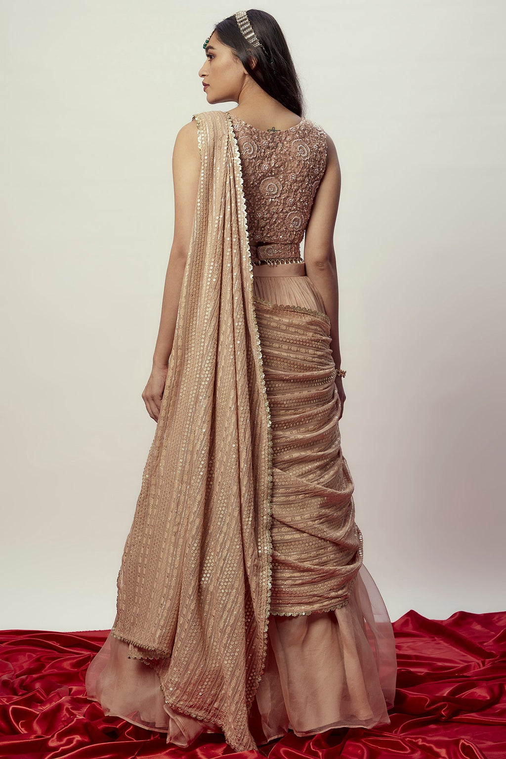 Rose Gold Pre-Stitched Saree Set – WaliaJones