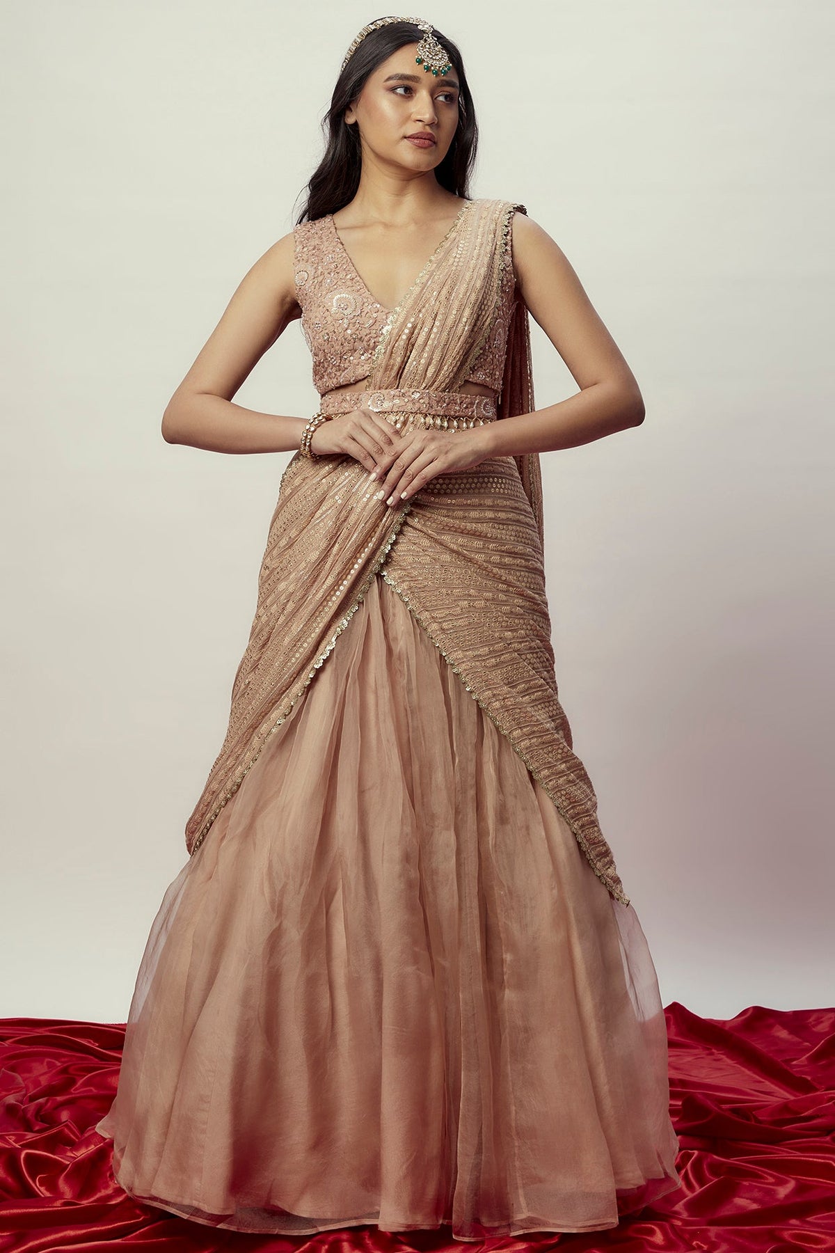 Rose Gold Pre-Stitched Saree Set – WaliaJones
