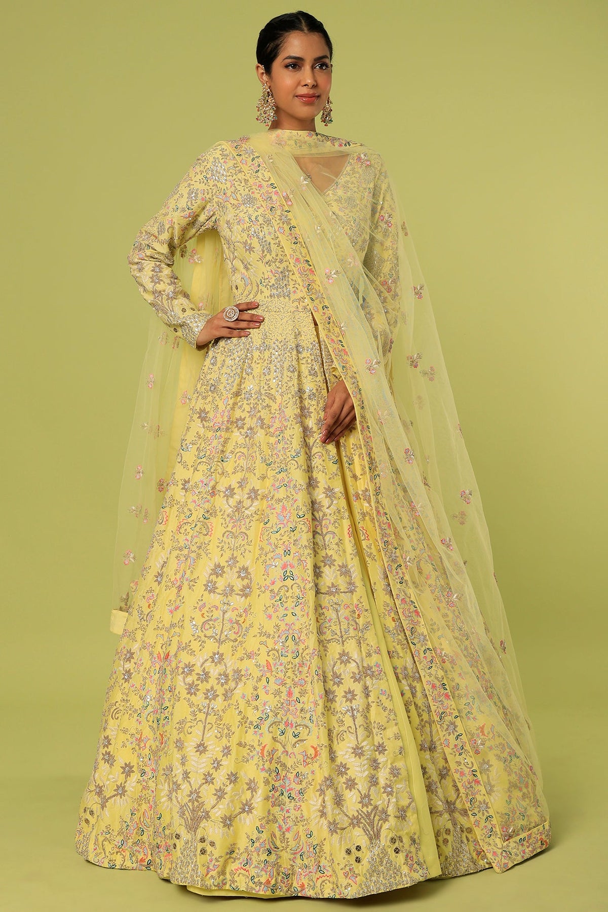 Trishul Yellow Raw Silk Jacket Lehenga | WaliaJones