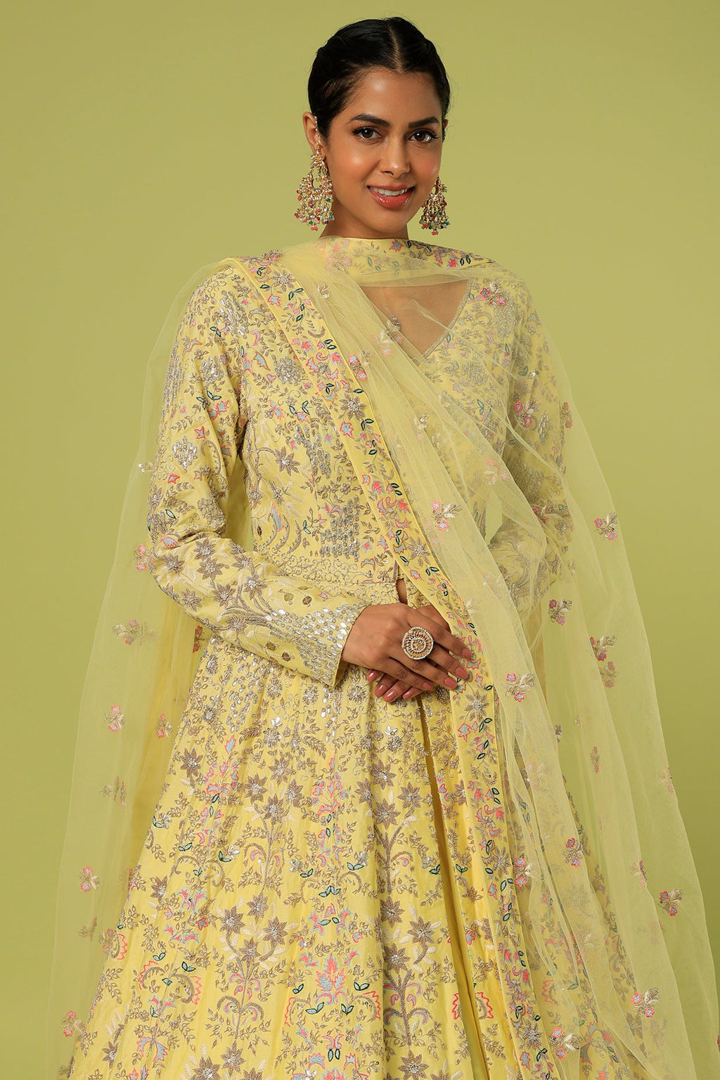 Trishul Yellow Raw Silk Jacket Lehenga | WaliaJones